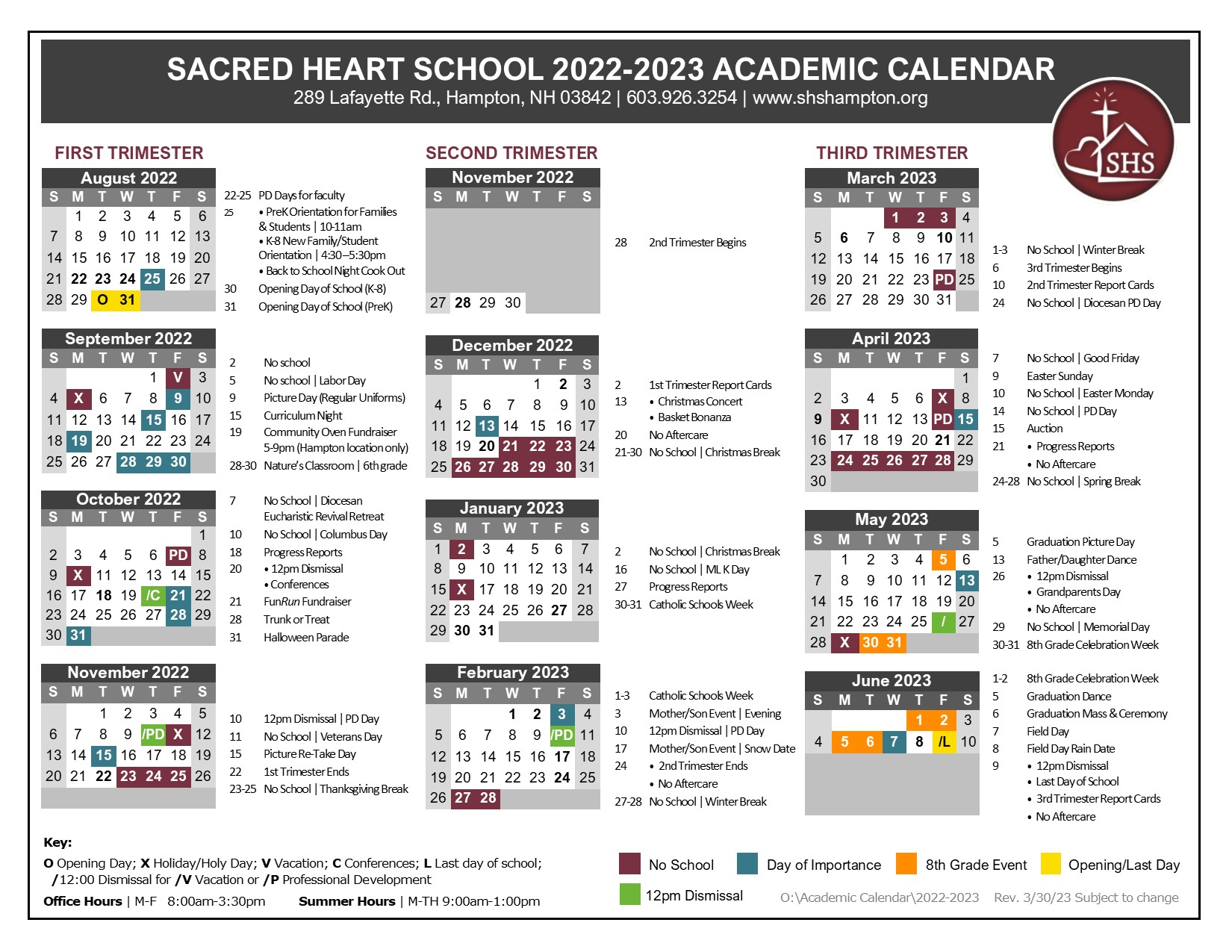School Calendar - Sacred Heart School